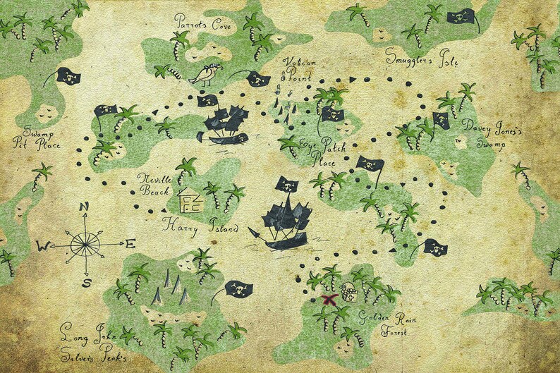 Pirate Treasure Map Vinyl Backdrop Custom Printed, Wipeable, Vibrant ...