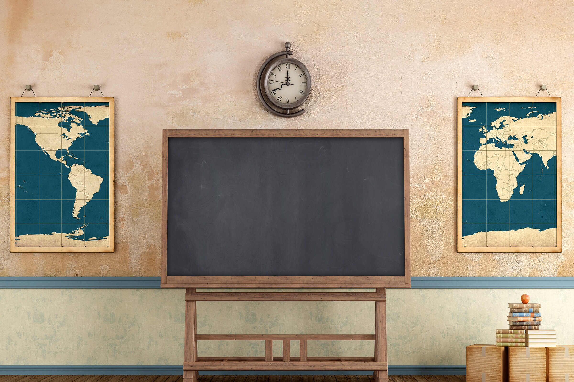 Vintage Classroom Chalkboard Map Backdrop ⋅ Old School Design for DIY ...