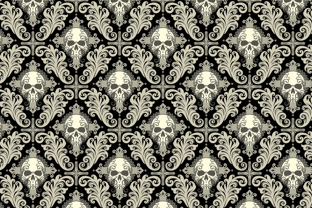 Gothic Skull Damask Pattern Backdrop Halloween Decor for DIY ...
