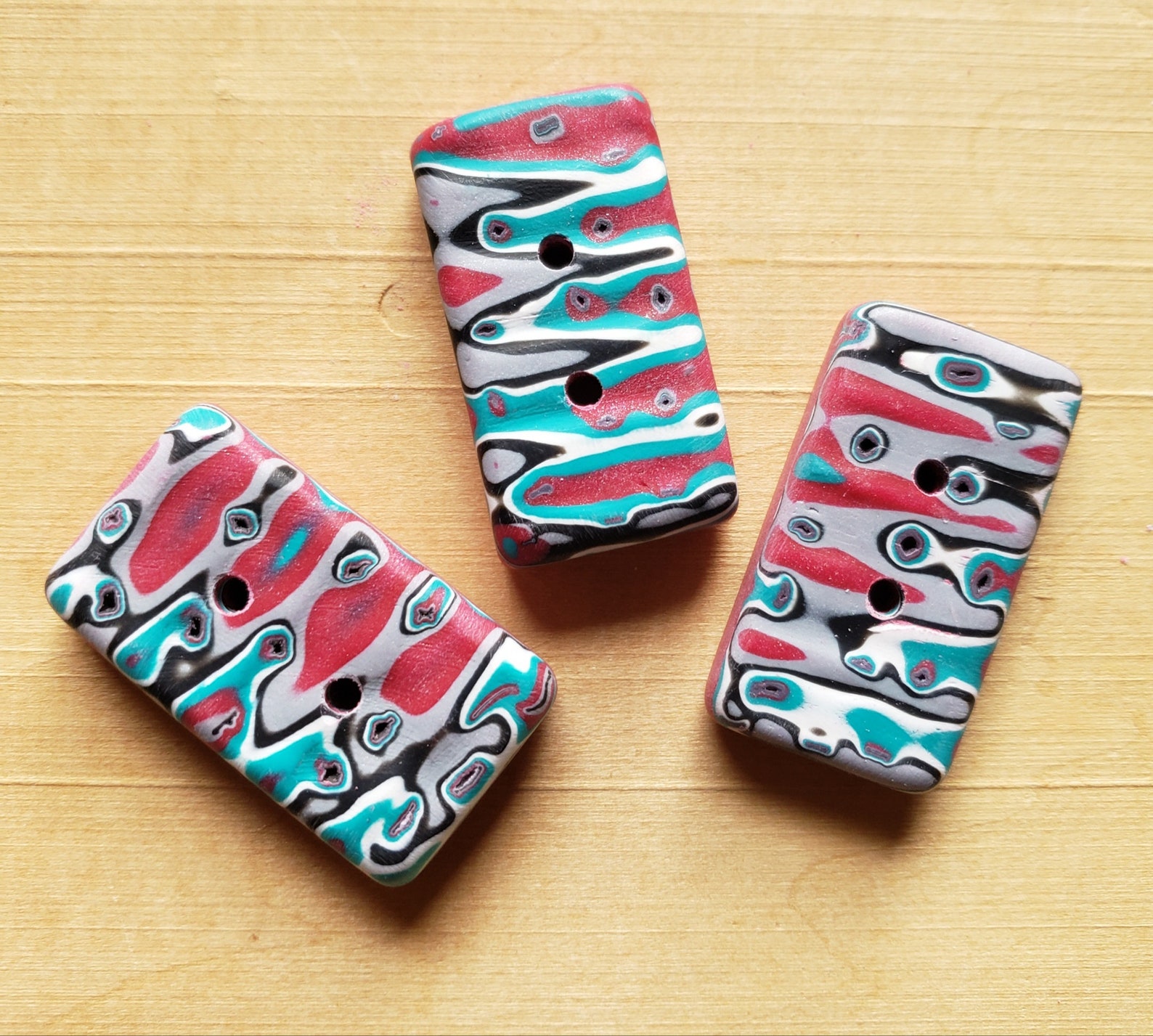 Eye Popping Small Batch Rectangle Handmade Button Set, Mokume Gane ...