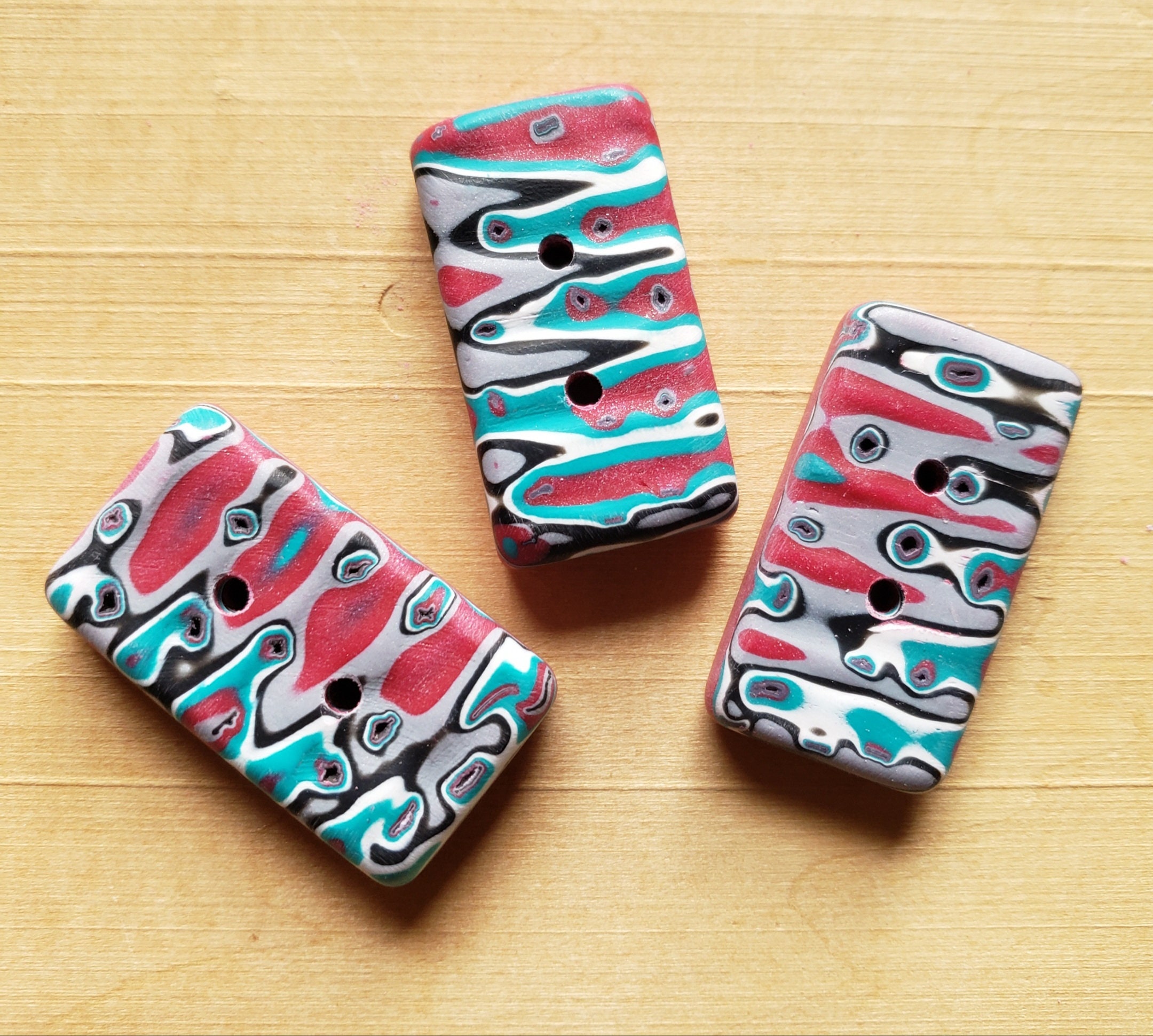 Eye Popping Small Batch Rectangle Handmade Button Set, Mokume Gane ...