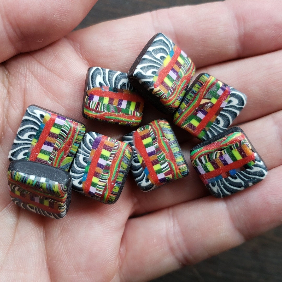 8 Small Batch Thick Square, Hand Made Polymer Clay Components, Arty ...