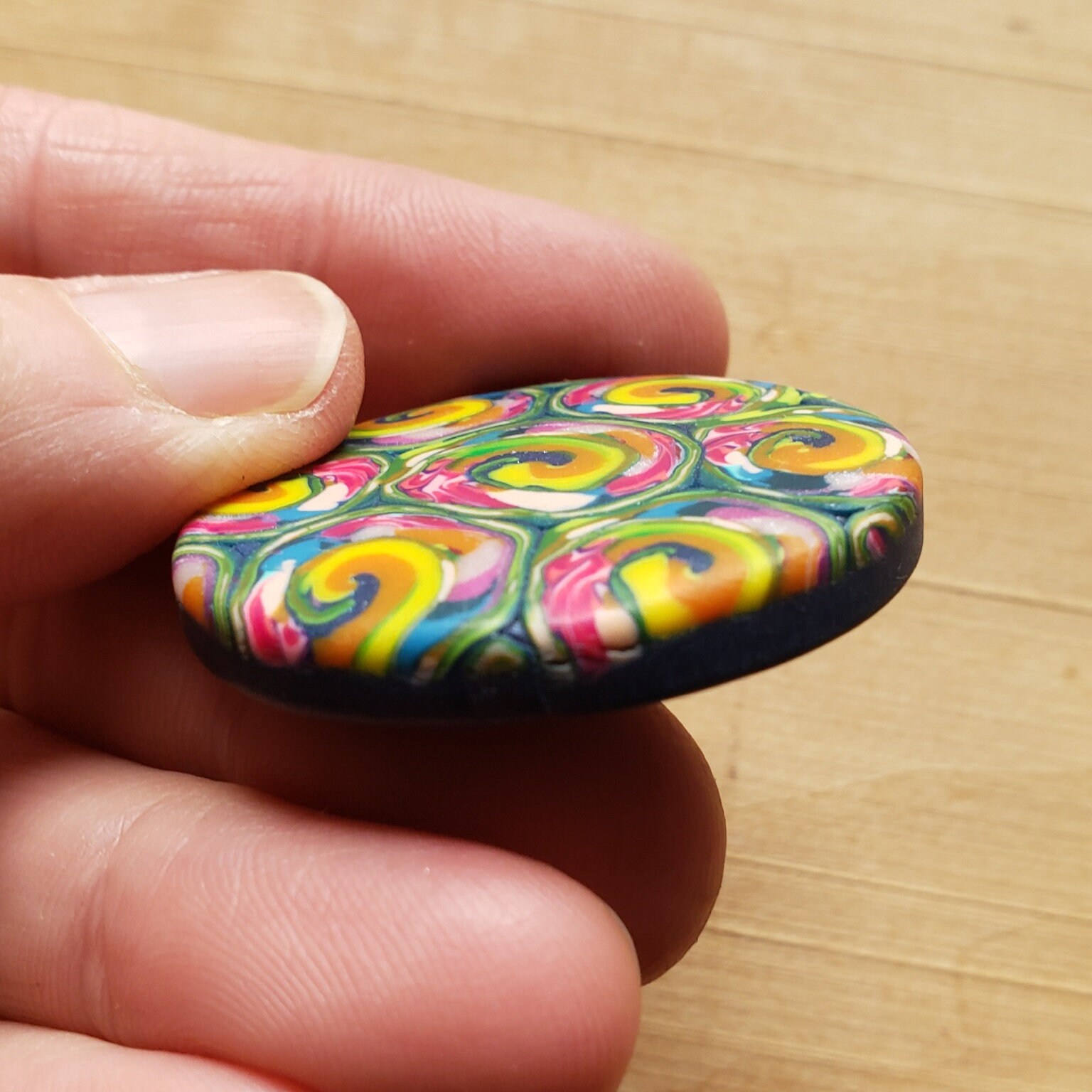 Swirling Focal Shank Button, OOAK Hand Made Polymer Clay, Spring Colors ...