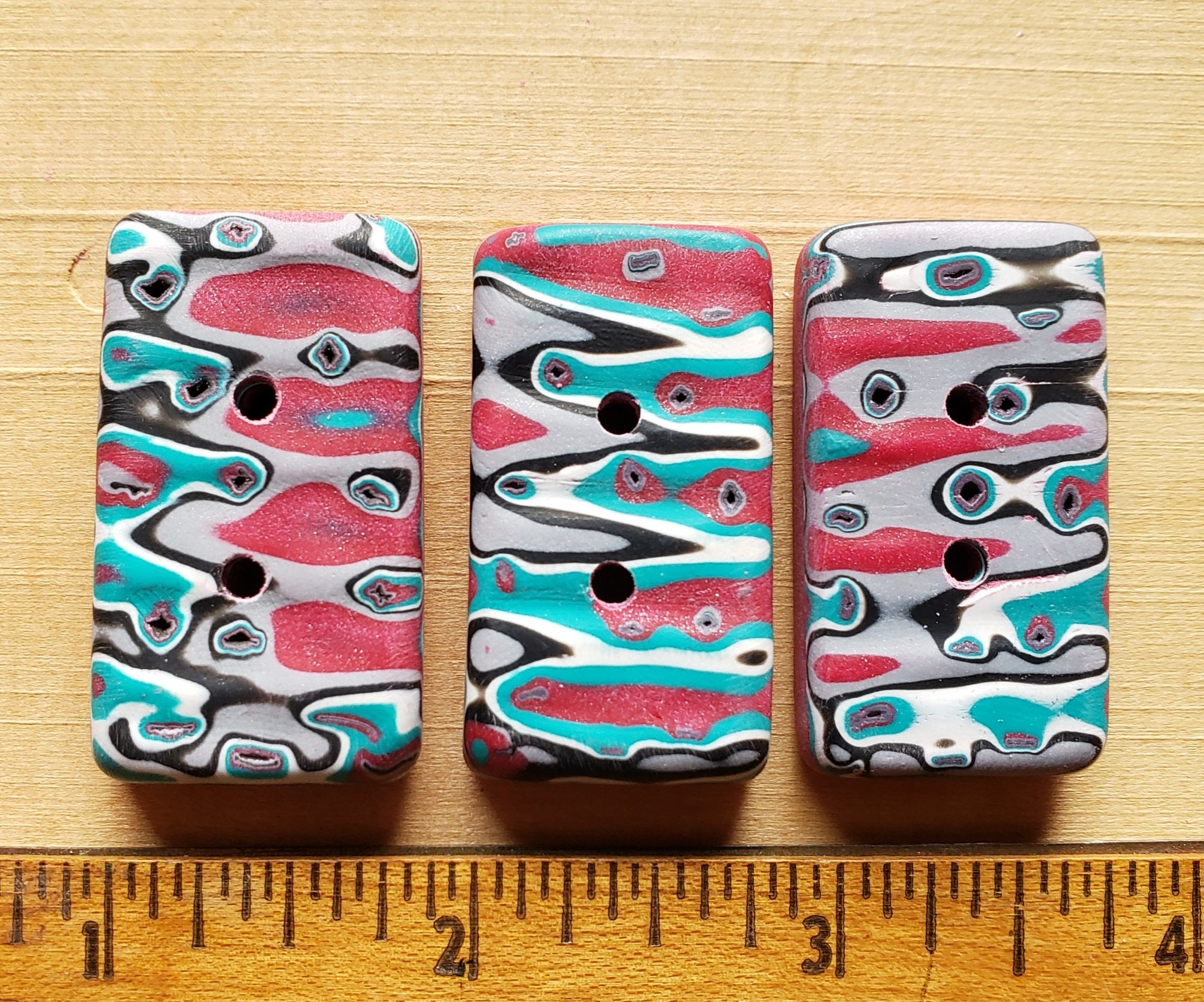 Eye Popping Small Batch Rectangle Handmade Button Set, Mokume Gane ...