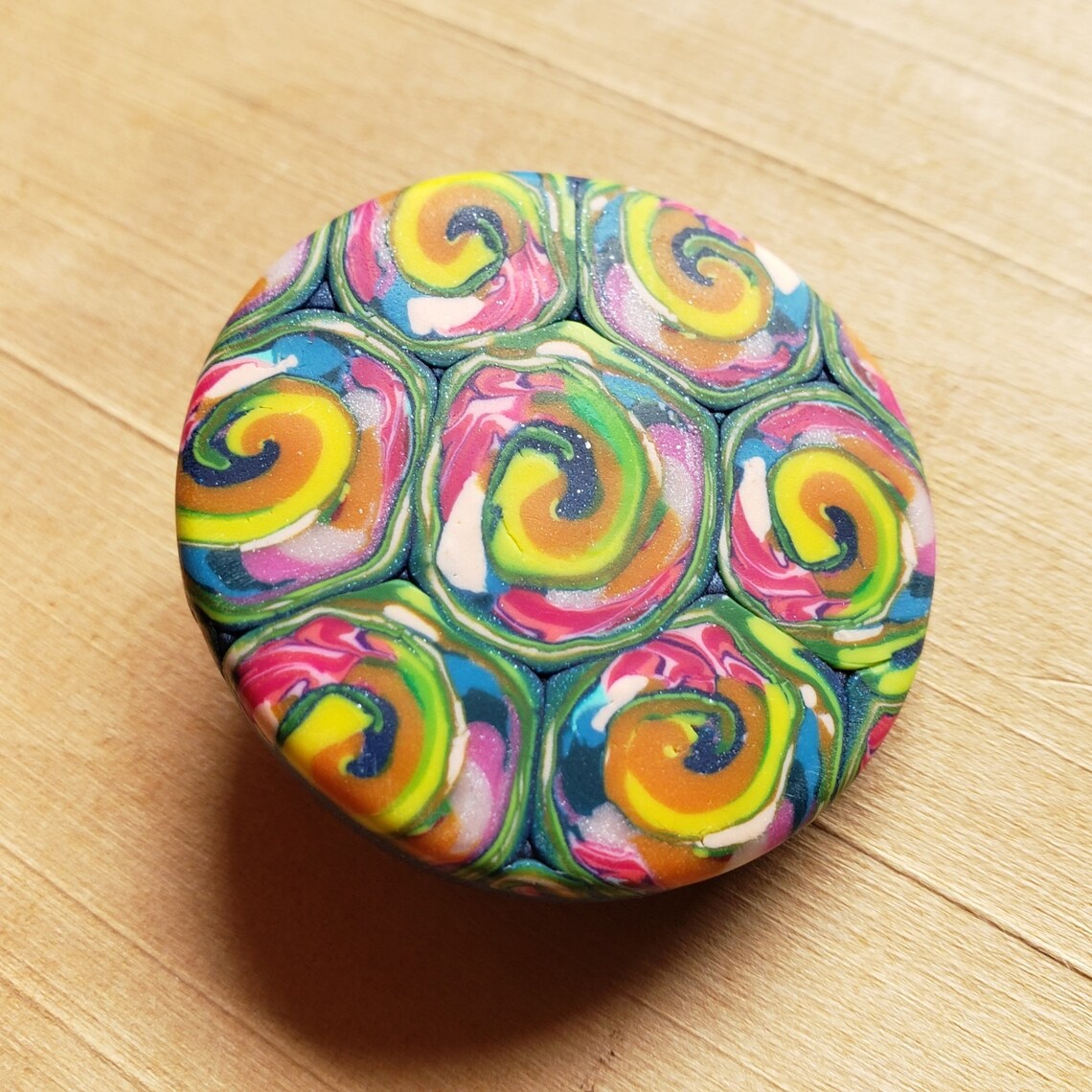 Swirling Focal Shank Button, OOAK Hand Made Polymer Clay, Spring Colors ...