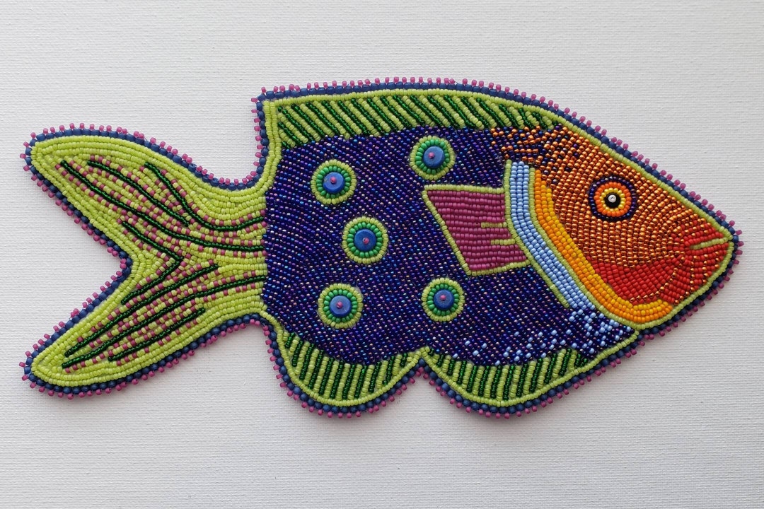 Bead Embroidered, Fish Patch, Colorful Fish, Wall Art, Ocean Theme ...
