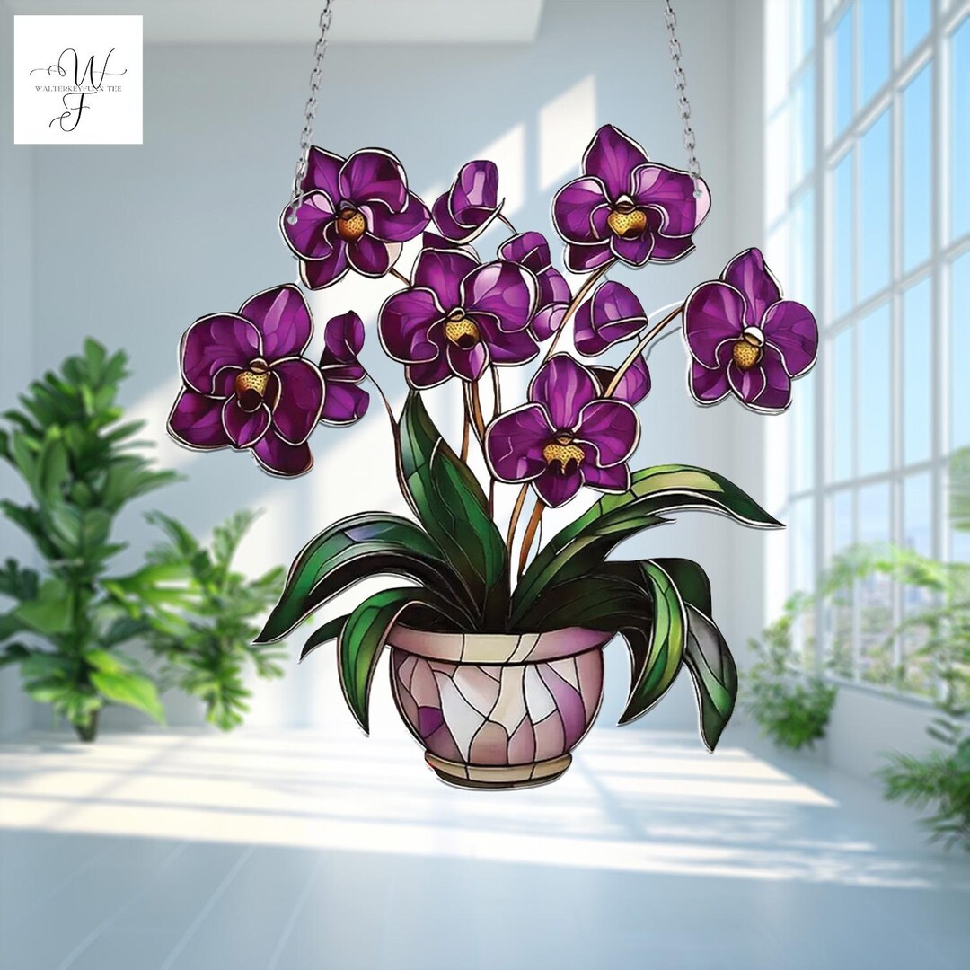 Orchid Flower Acrylic Window Hanging, Elegant Floral Window Decor ...