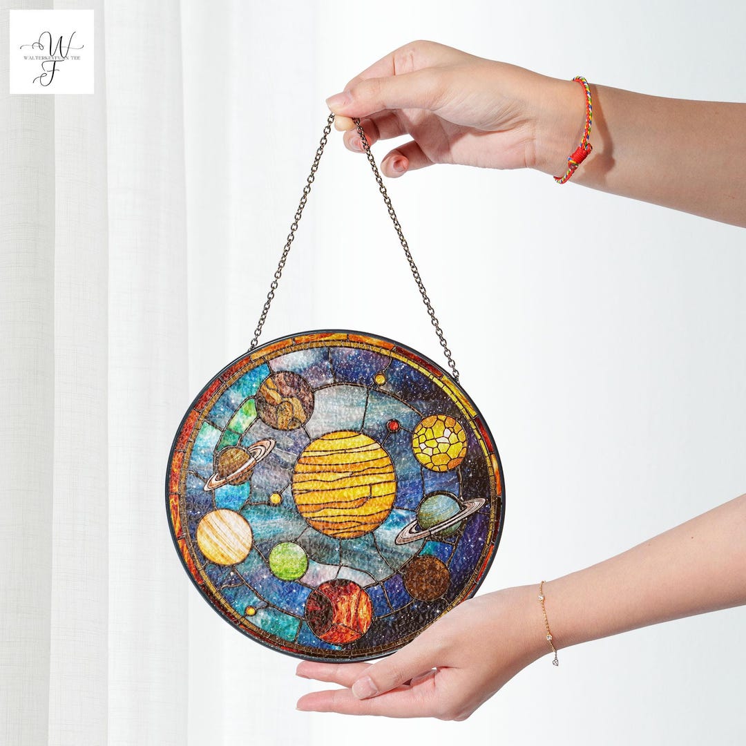 Stained Glass Solar System Suncatcher Handcrafted Art With Planets ...