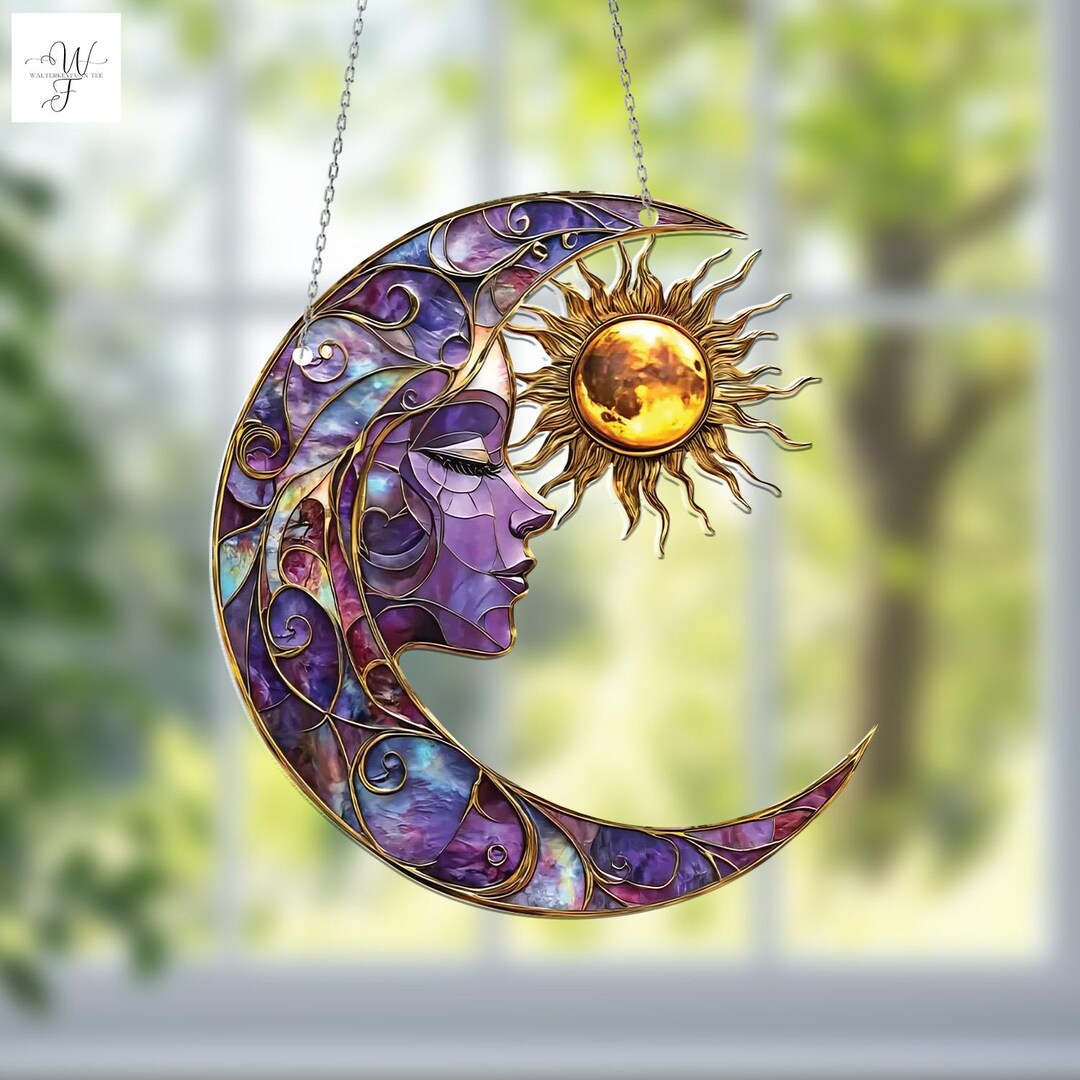 Celestial Moon and Sun Acrylic Window Hanging, Mystical Decor ,moon ...