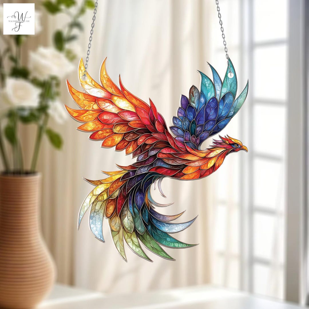 Phoenix Acrylic Window Hanging, Majestic Firebird Suncatcher, Mythical ...