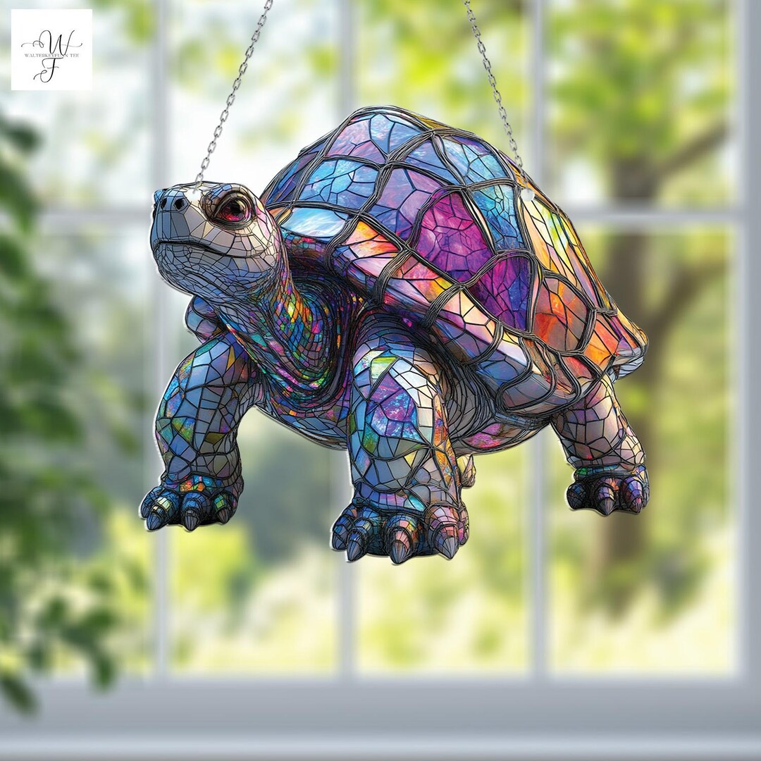 Tortoise Window Hanging, Colorful Mosaic Sun Catcher, Handmade Nature ...