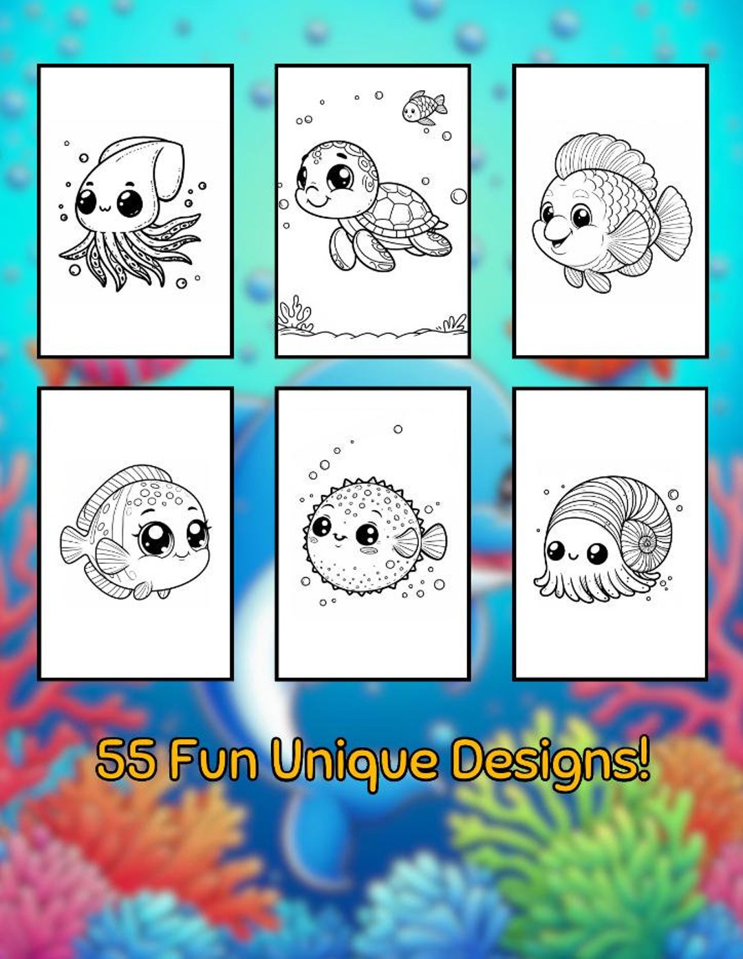 55 Sea Animals Coloring Pages for Kids. Sea Life Coloring Pages, Fun ...