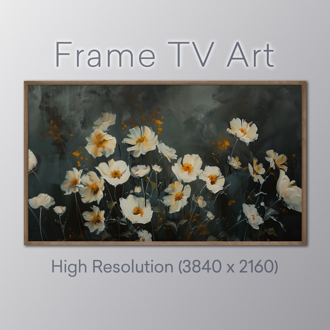 Frame TV Art - White & Yellow Flowers Oil Painting - Digital Art ...