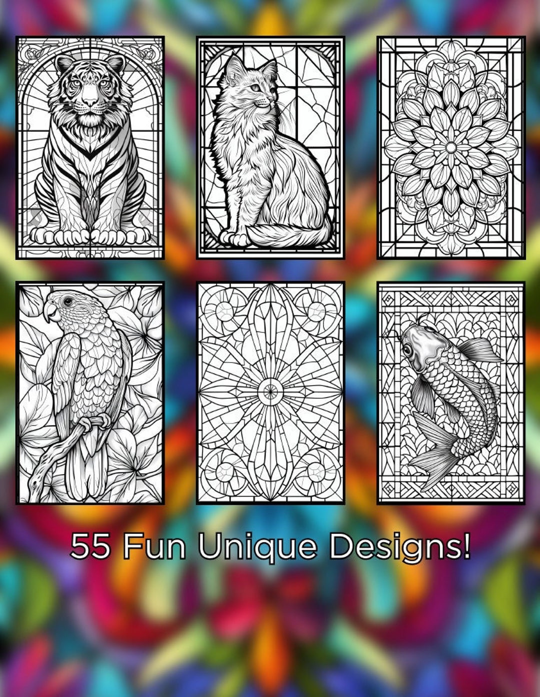 55 Stained Glass Coloring Pages Designs, Coloring Book Pages, Printable ...