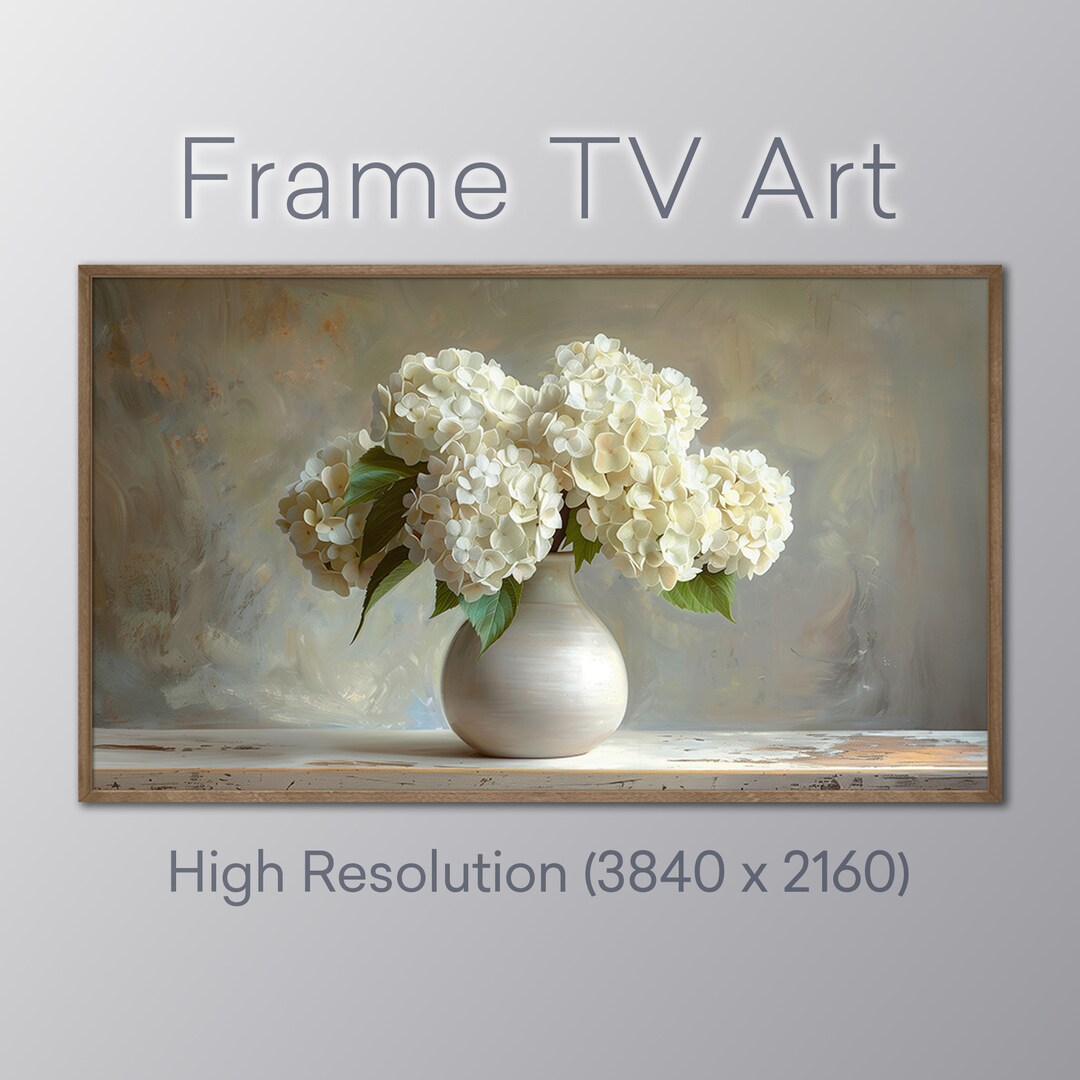 Frame TV Art - White Hydrangeas Still Life - Neutral Floral - Digital ...