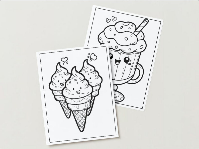Kawaii Sweet Treats Coloring Book, Cute Food Coloring Pages, 55 Designs ...