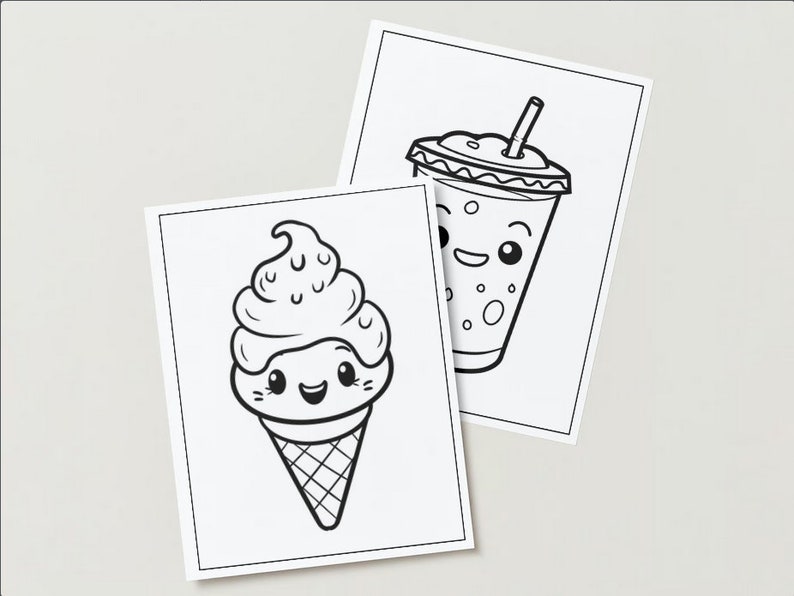 Kawaii Sweet Treats Coloring Book, Cute Food Coloring Pages, 55 Designs ...