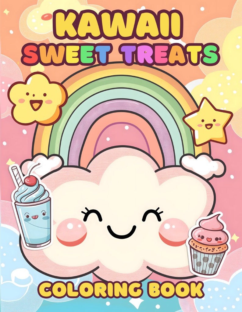 Kawaii Sweet Treats Coloring Book, Cute Food Coloring Pages, 55 Designs ...