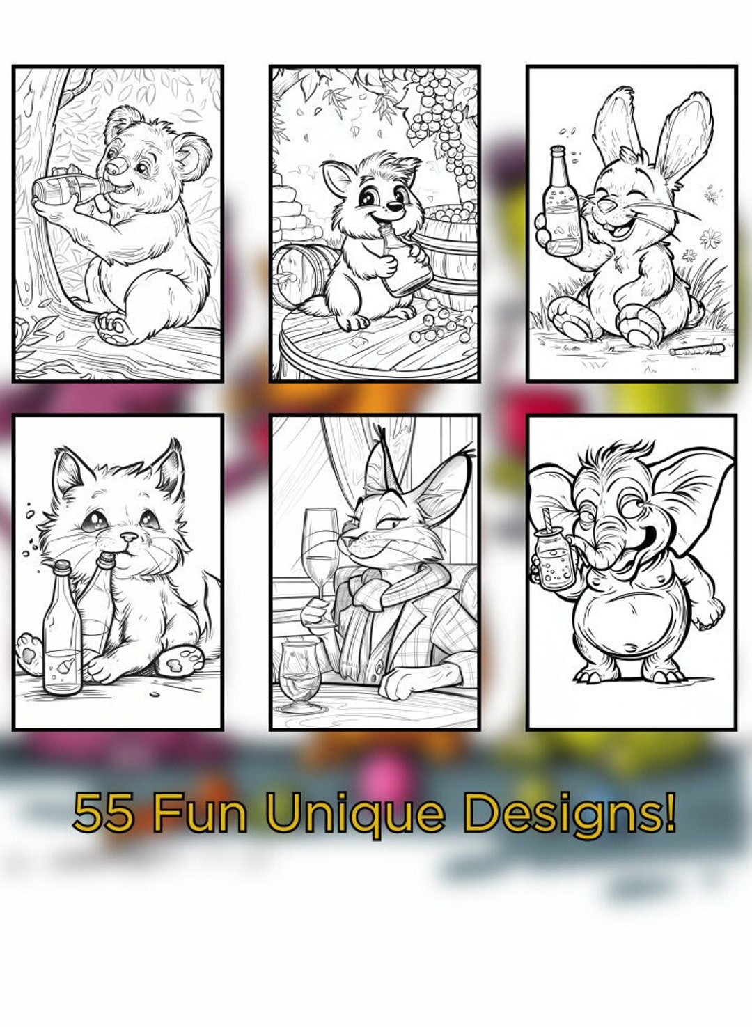 55 Drunk Animals Coloring Pages, Funny Adult Coloring Pages, Printable ...
