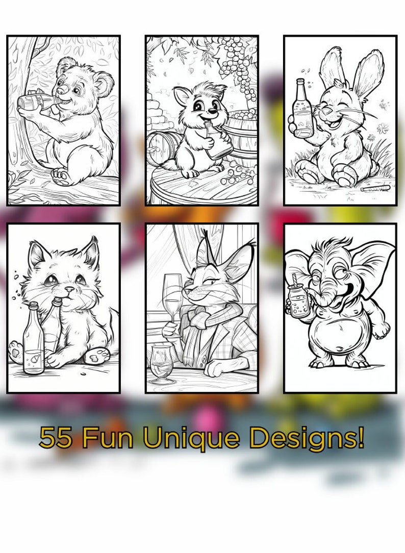 55 Drunk Animals Coloring Pages, Funny Adult Coloring Pages, Printable ...