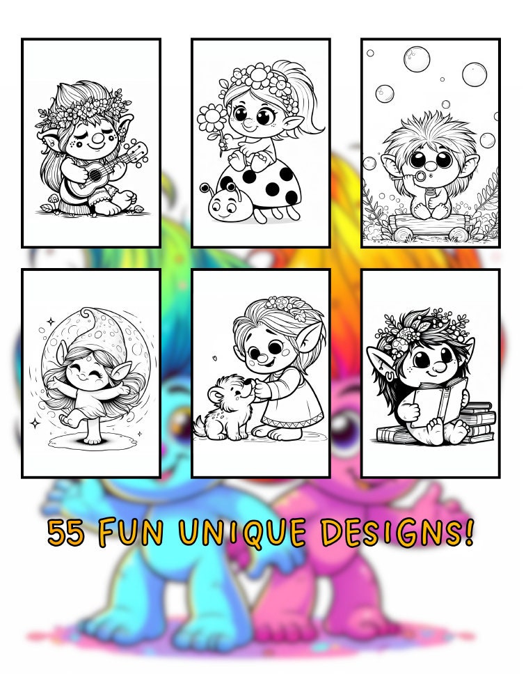 55 Cute Trolls Coloring Pages. Simple, Fun, and Easy Designs, Coloring ...