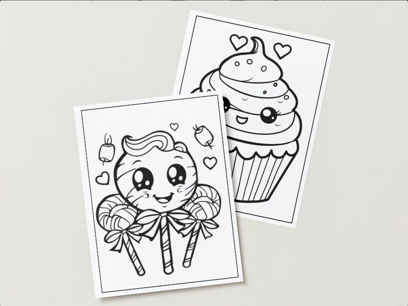 Kawaii Sweet Treats Coloring Book, Cute Food Coloring Pages, 55 Designs ...