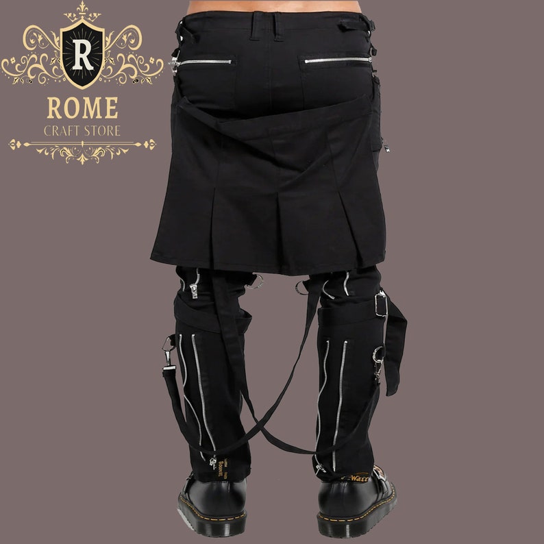 Men's Gothic Threads Reflective Pant Black Punk Buckle Zips Chain Strap ...