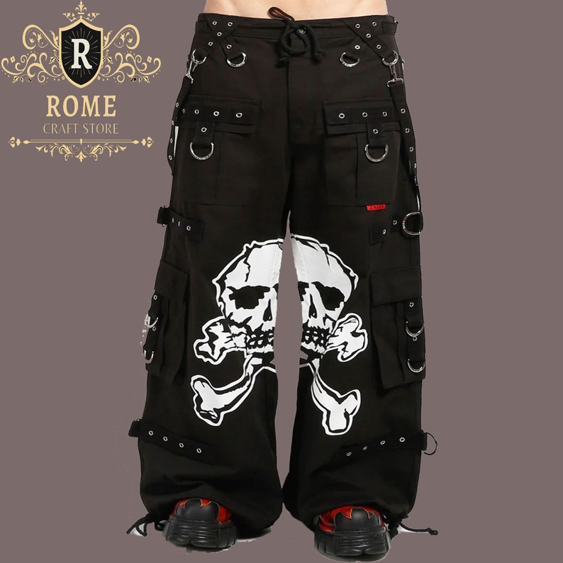 Men Gothic Trousers White Big Skull Trouser Pant Punk Dark Pant Men ...