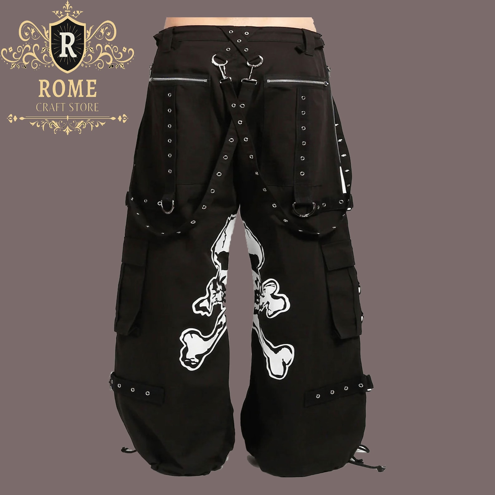Men Gothic Trousers White Big Skull Trouser Pant Punk Dark Pant Men ...