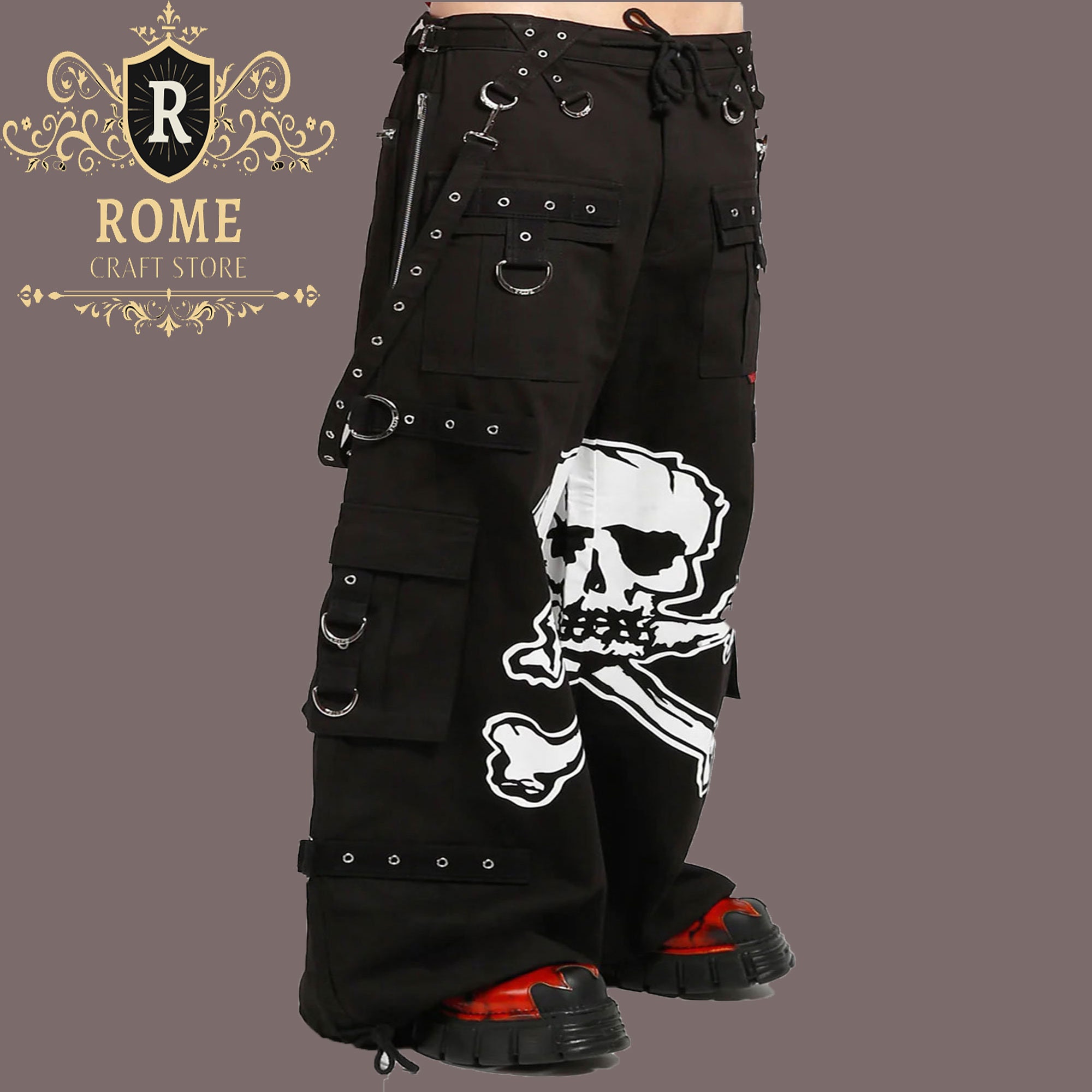 Men Gothic Trousers White Big Skull Trouser Pant Punk Dark Pant Men ...