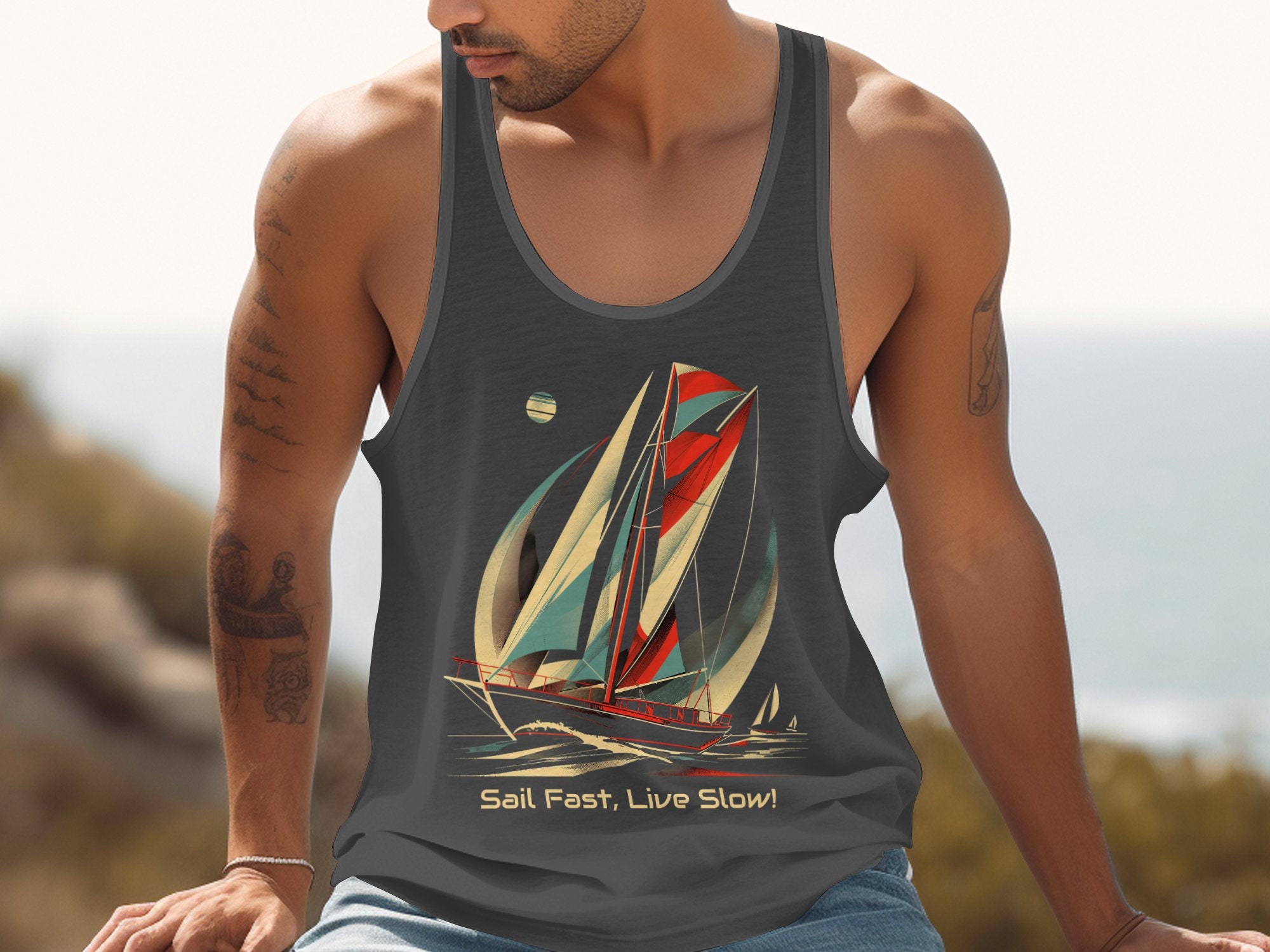 Sail Fast Live Slow Graphic T-shirt Vintage Sailing Boat Illustration ...