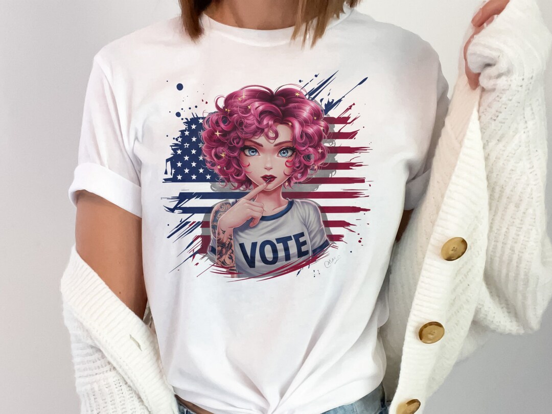 Patriotic Vote T-shirt USA Flag Colors Animated Woman Design, Election ...