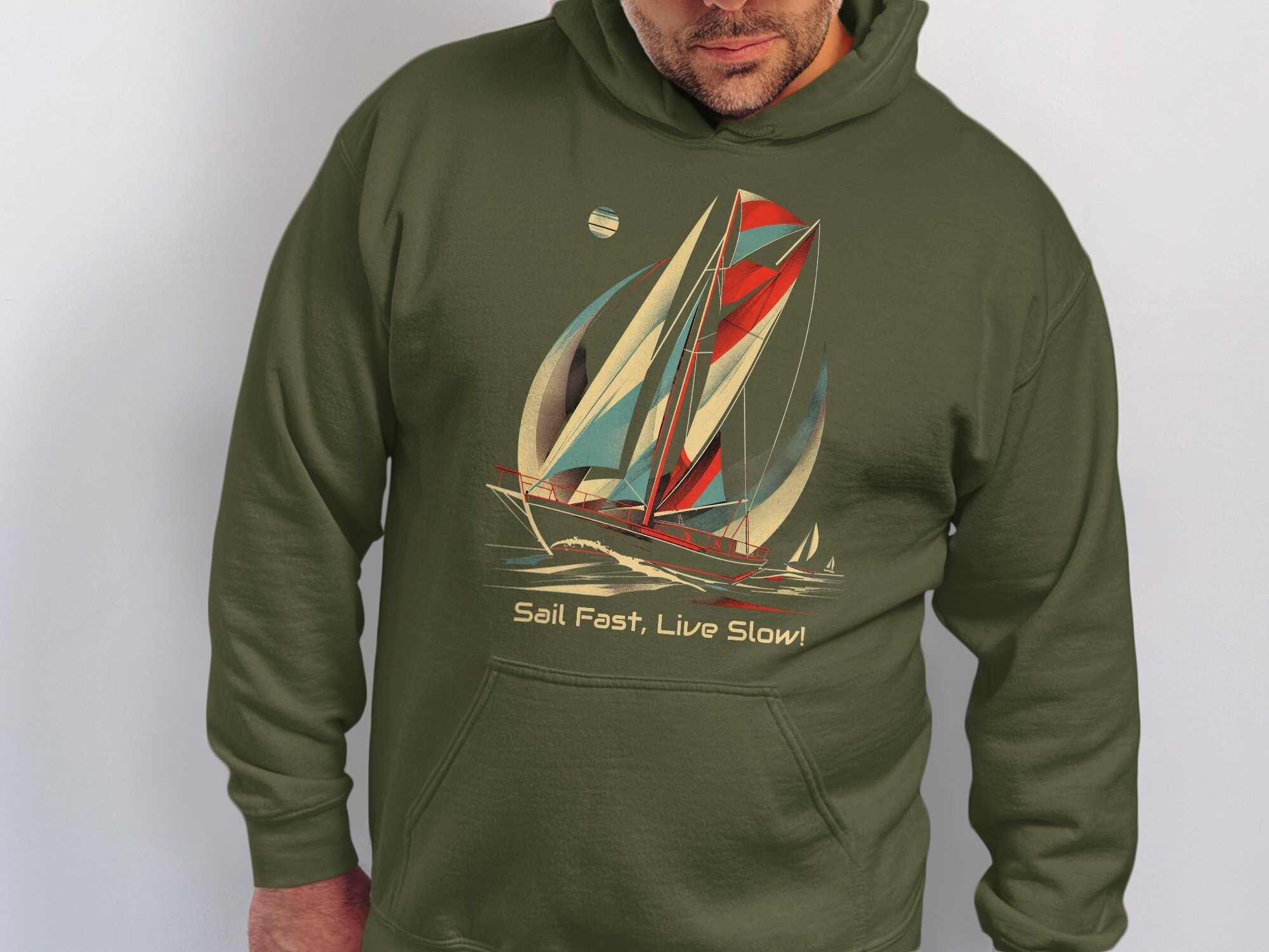 Sail Fast Live Slow Graphic T-shirt Vintage Sailing Boat Illustration ...