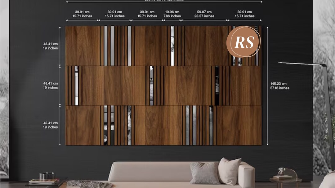 Modular Wall Panels Dark Wood and Silver Mirror, 3-D Wall Panels ...