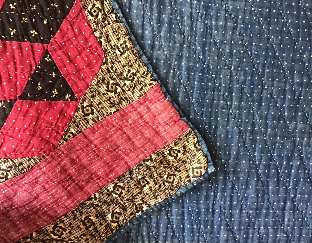 Vintage Blue Calico Backing on Colorful Country Quilt, Super Cutter ...