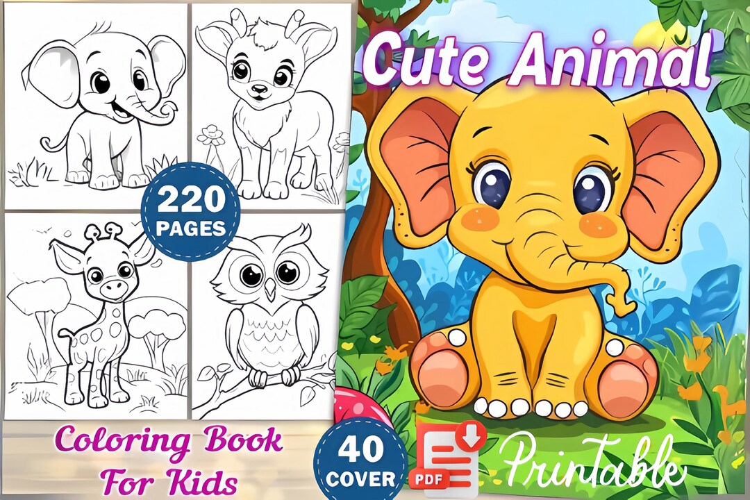 220 Cute Animal Coloring Pages Bundle for Kids,easy Bold Coloring Book ...