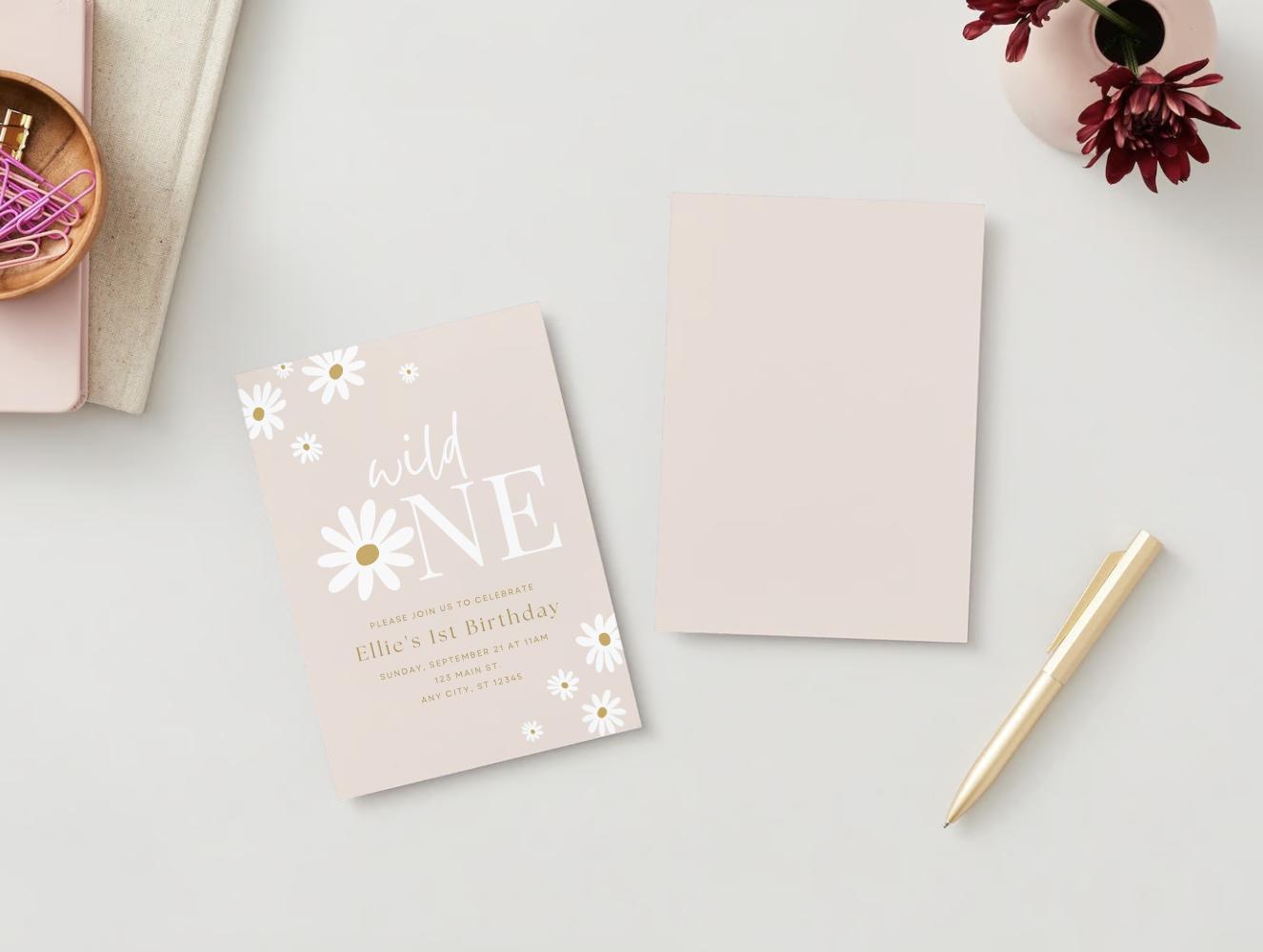 Pastel Pink Daisy Flower First Birthday Invitation - Etsy