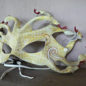 Medusa Mask, White With Gold and Yellow Scales, Blacklight Reactive ...