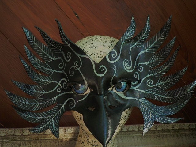 RAVEN Mask Black Crow leather mask tribal spiral glow in | Etsy