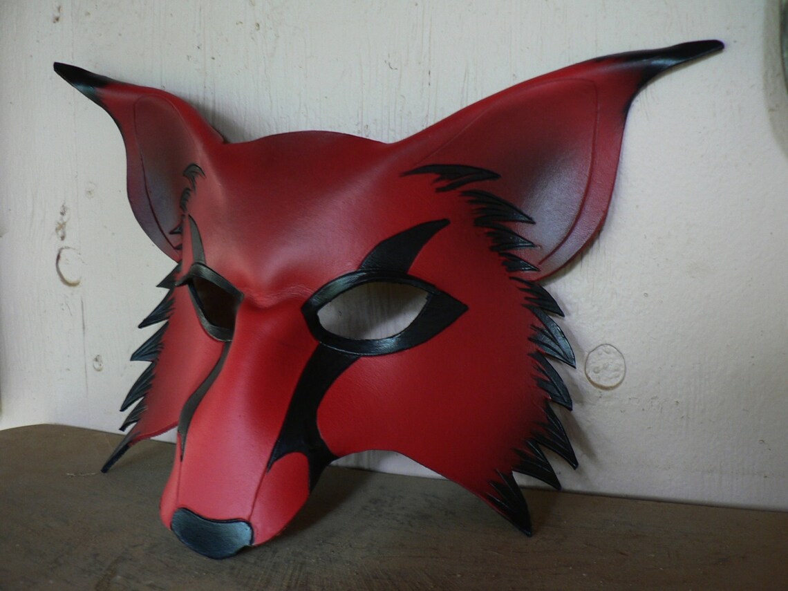 RED wolf kitsune leather mask cosplay fox mask | Etsy