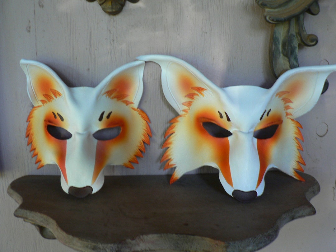 Traditional Orange and White Fox Masks, Leather Masks for Two, Couples ...