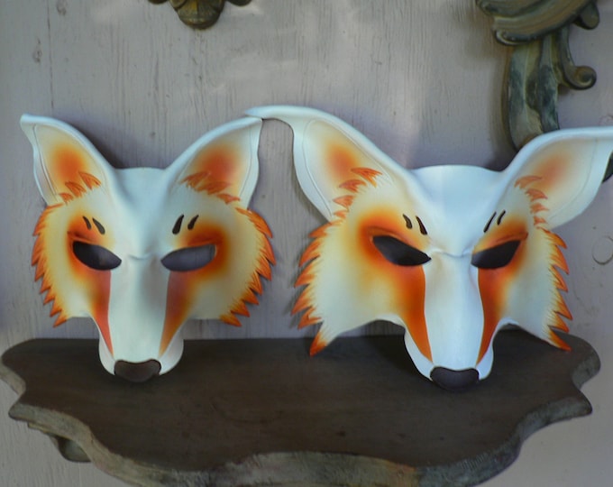 Traditional Orange and White Fox Masks, Leather Masks for Two, Couples ...