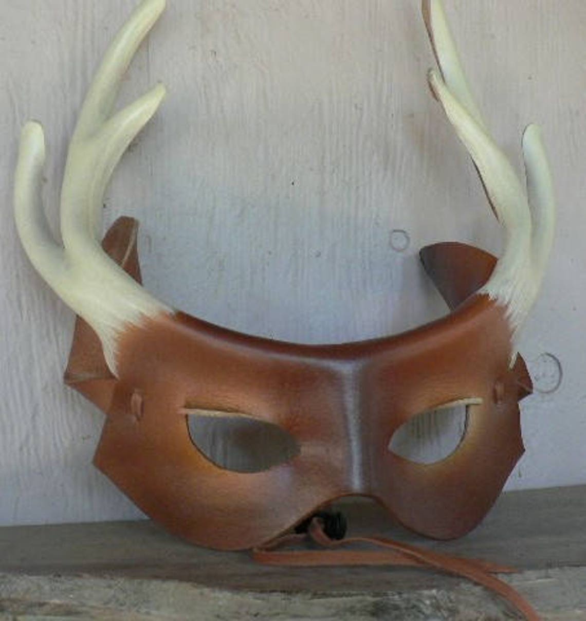 Deer Mask, Leather Mask, White Tail Deer With Antlers, Nature Greenman ...