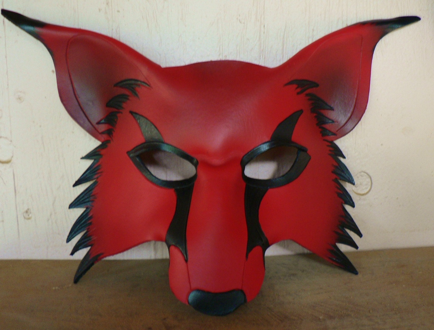 RED wolf kitsune leather mask cosplay fox mask | Etsy