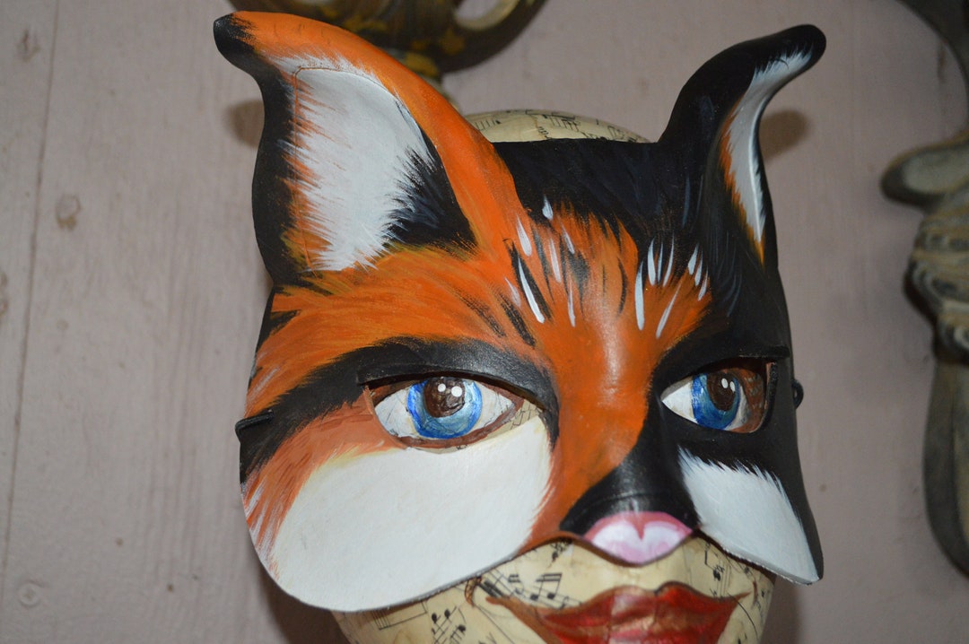CAT MASK Calico Cat Mask, Leather Cat Mask, Ginger and Black Cat Mask ...