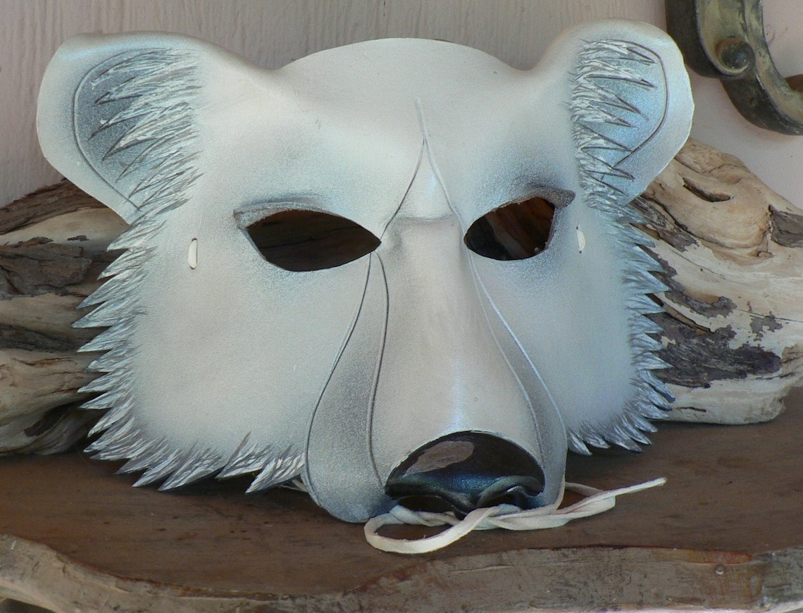 Polar Bear Leather Mask White Bear Animal Mask - Etsy
