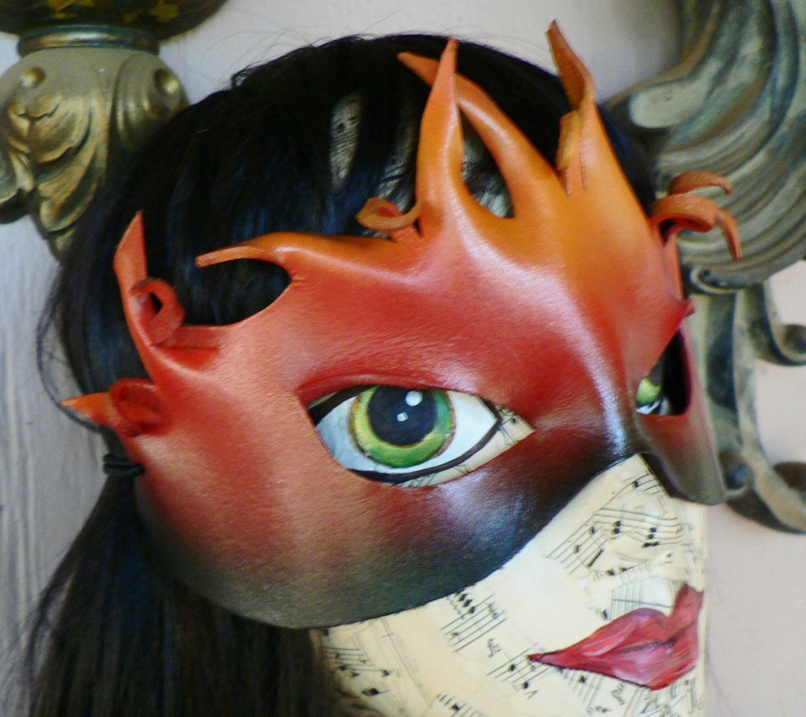 Dark Fire Pixie leather mask create your own unique fiery | Etsy