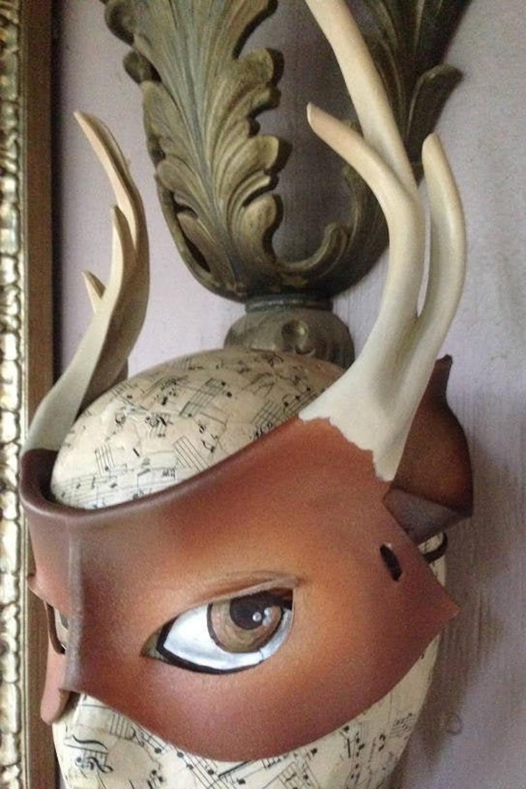Deer Mask, Leather Mask, White Tail Deer With Antlers, Nature Greenman ...