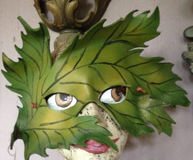 LEAF MASK Leather Leaf Spring Green Leaf Mask Leather Mask | Etsy