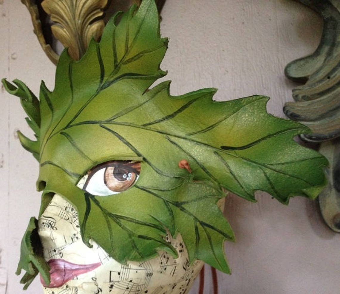 LEAF MASK Leather Leaf Spring Green Leaf Mask Leather Mask | Etsy